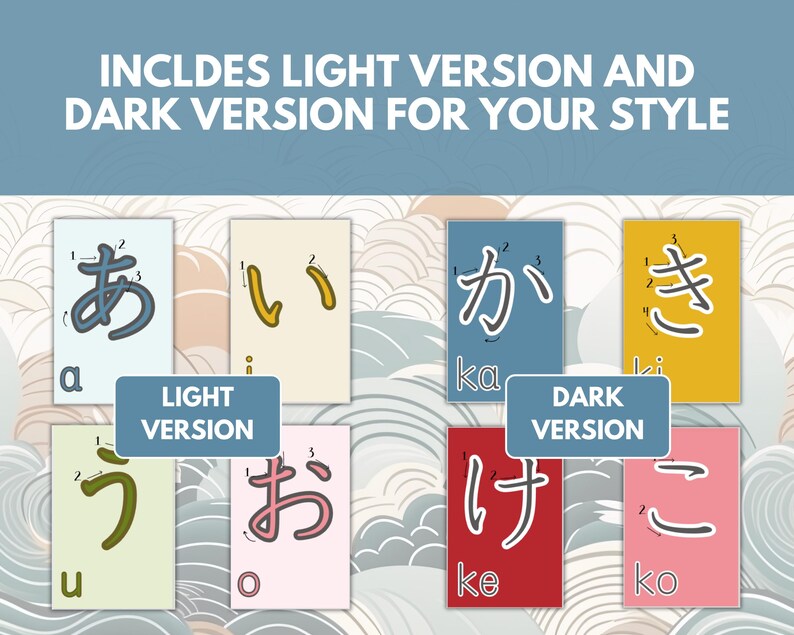 Hiragana Cards Color Coordinated Japanese Practice Flashcards With ...