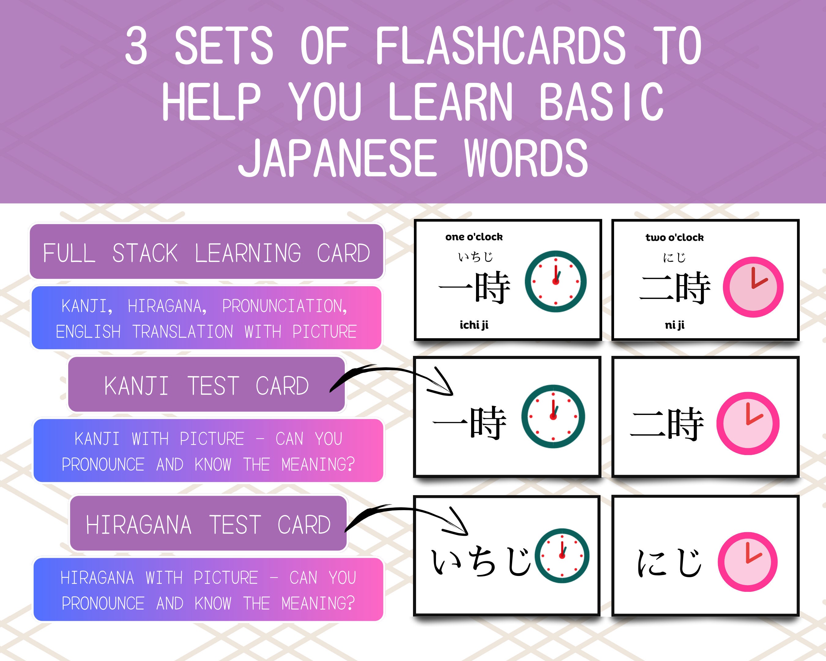 Japanese Flashcards Colors Numbers and Time of Day Basic Words With ...