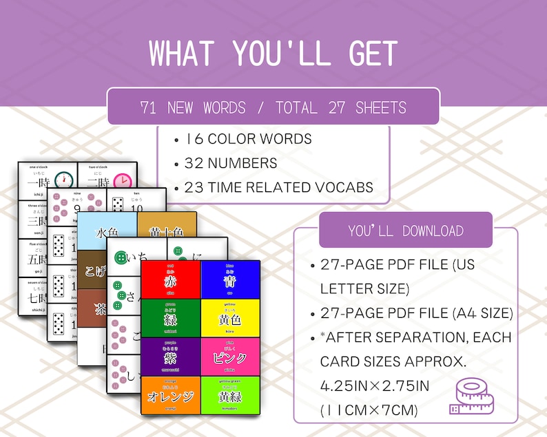 Japanese Flashcards Colors Numbers and Time of Day Basic Words With ...