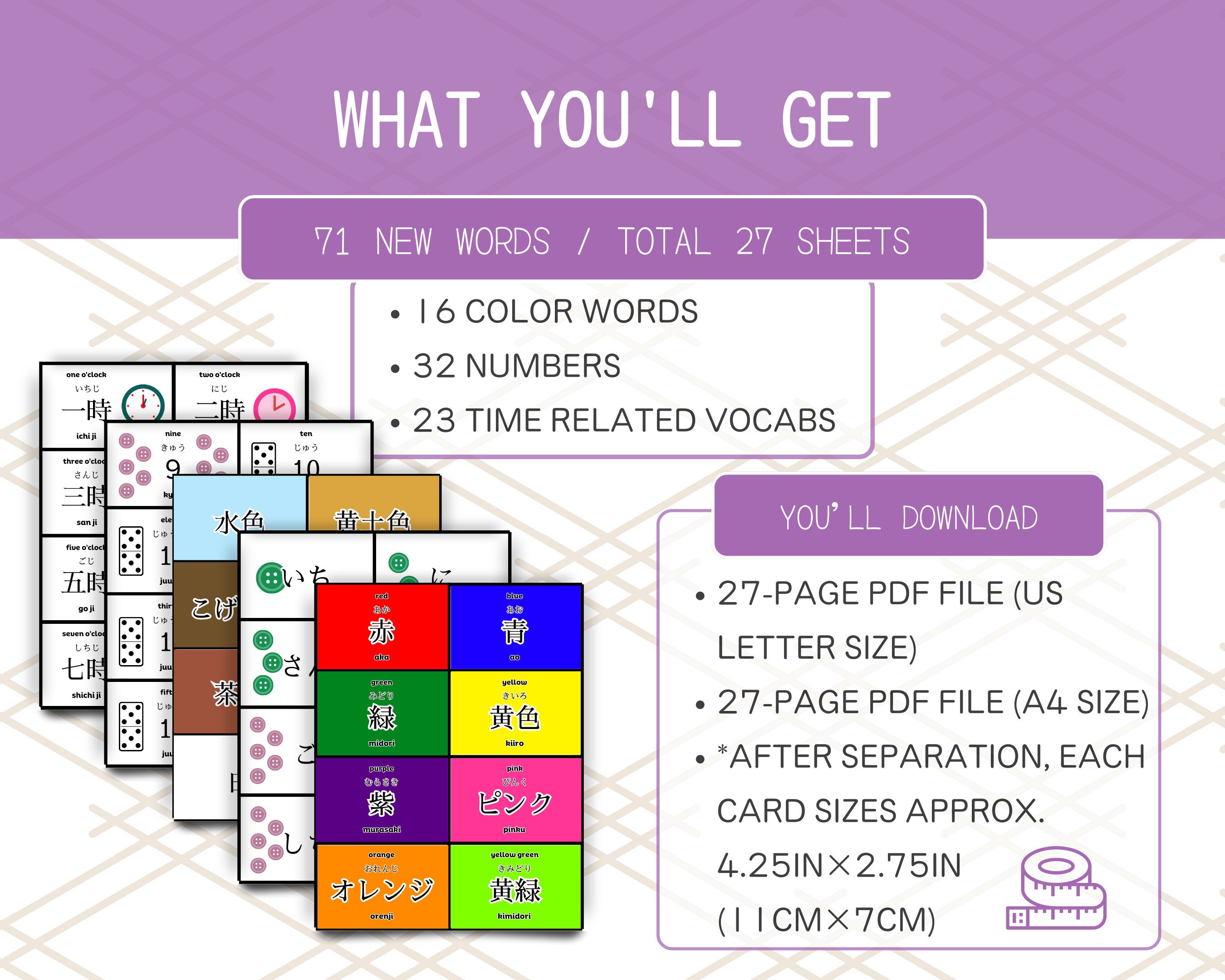Japanese Flashcards Colors Numbers and Time of Day Basic Words With ...