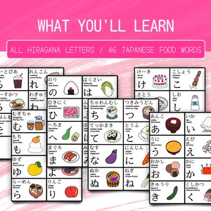 Hiragana Flashcards for Bilinguals Learn Japanese Food With Pictures ...
