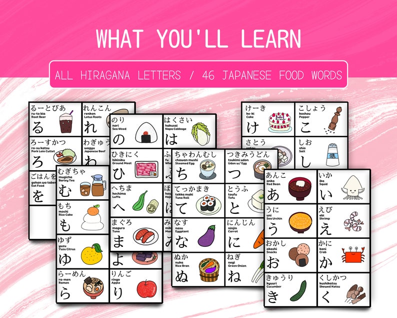 Hiragana Flashcards for Bilinguals Learn Japanese Food With Pictures ...