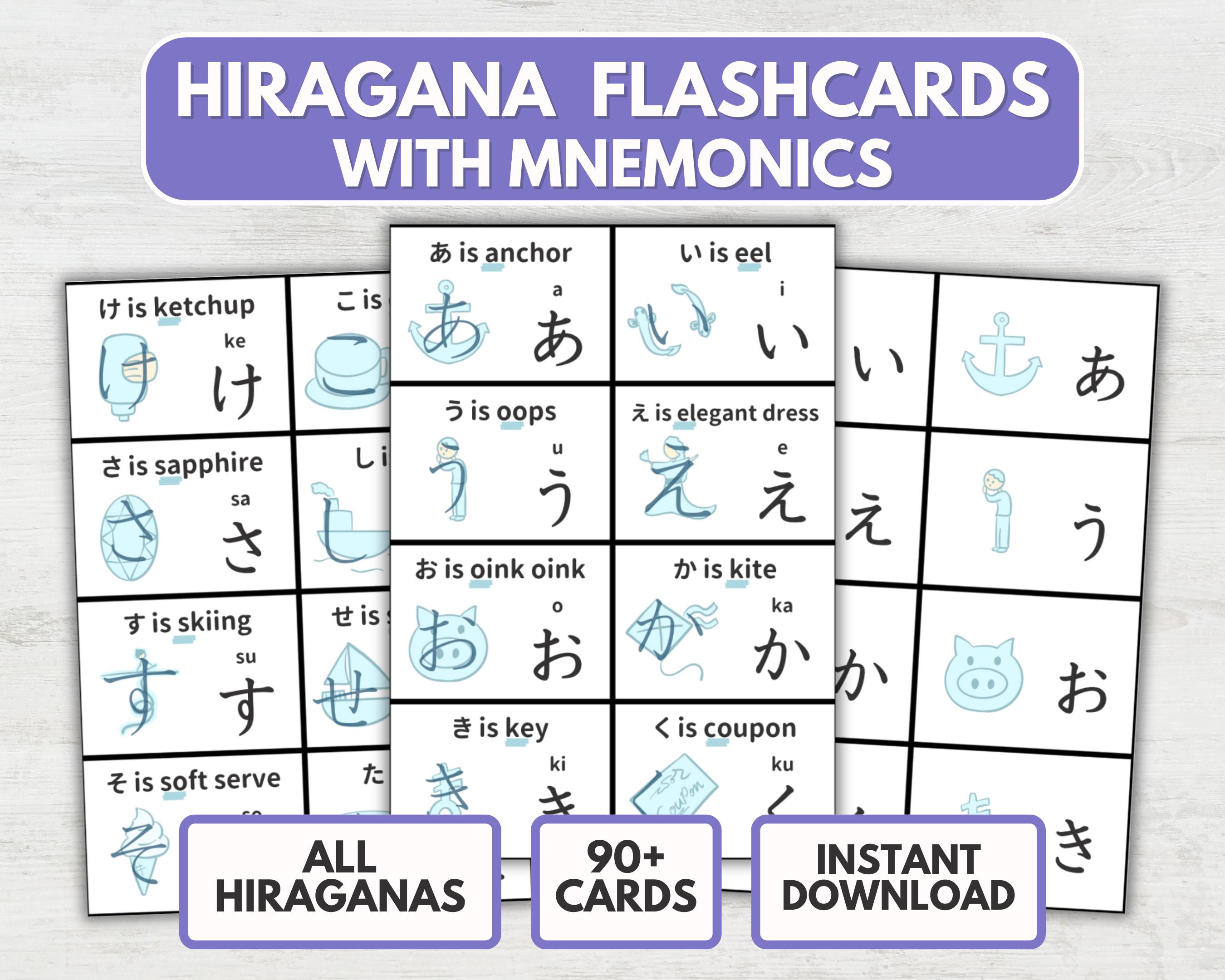 Hiragana Flashcards With Mnemonic Japanese Montessori Flashcard ...