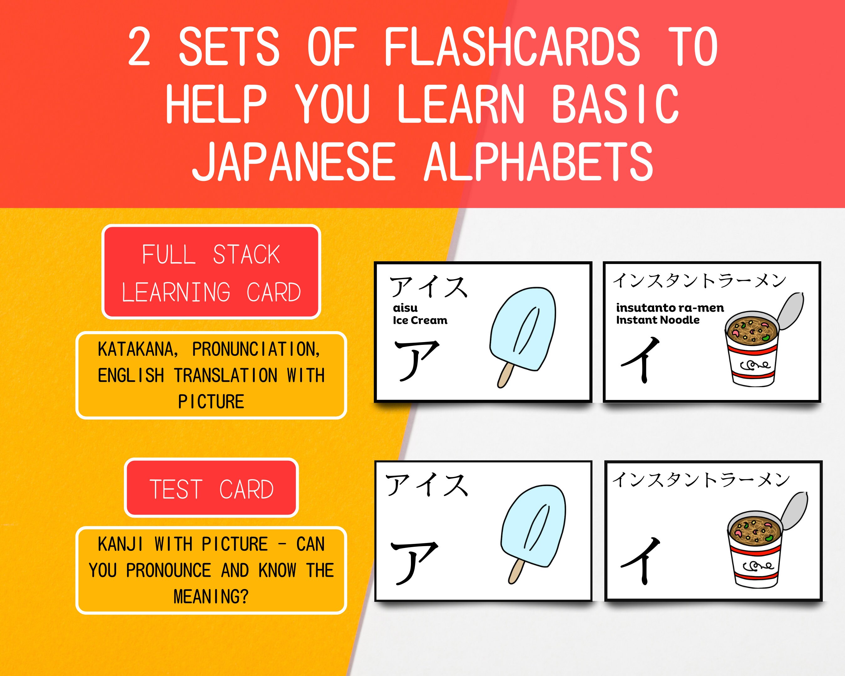 Katakana Flashcards Learn Japanese Food With Pictures Perfect for ...