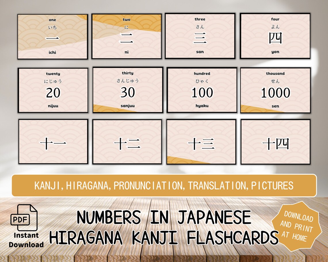 Numbers in Japanese Hiragana and Kanji Flashcards for Japanese Learning ...