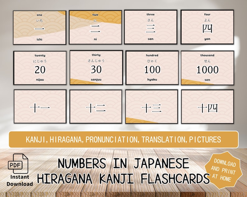 Numbers in Japanese Hiragana and Kanji Flashcards for Japanese Learning Beautiful Educational ...