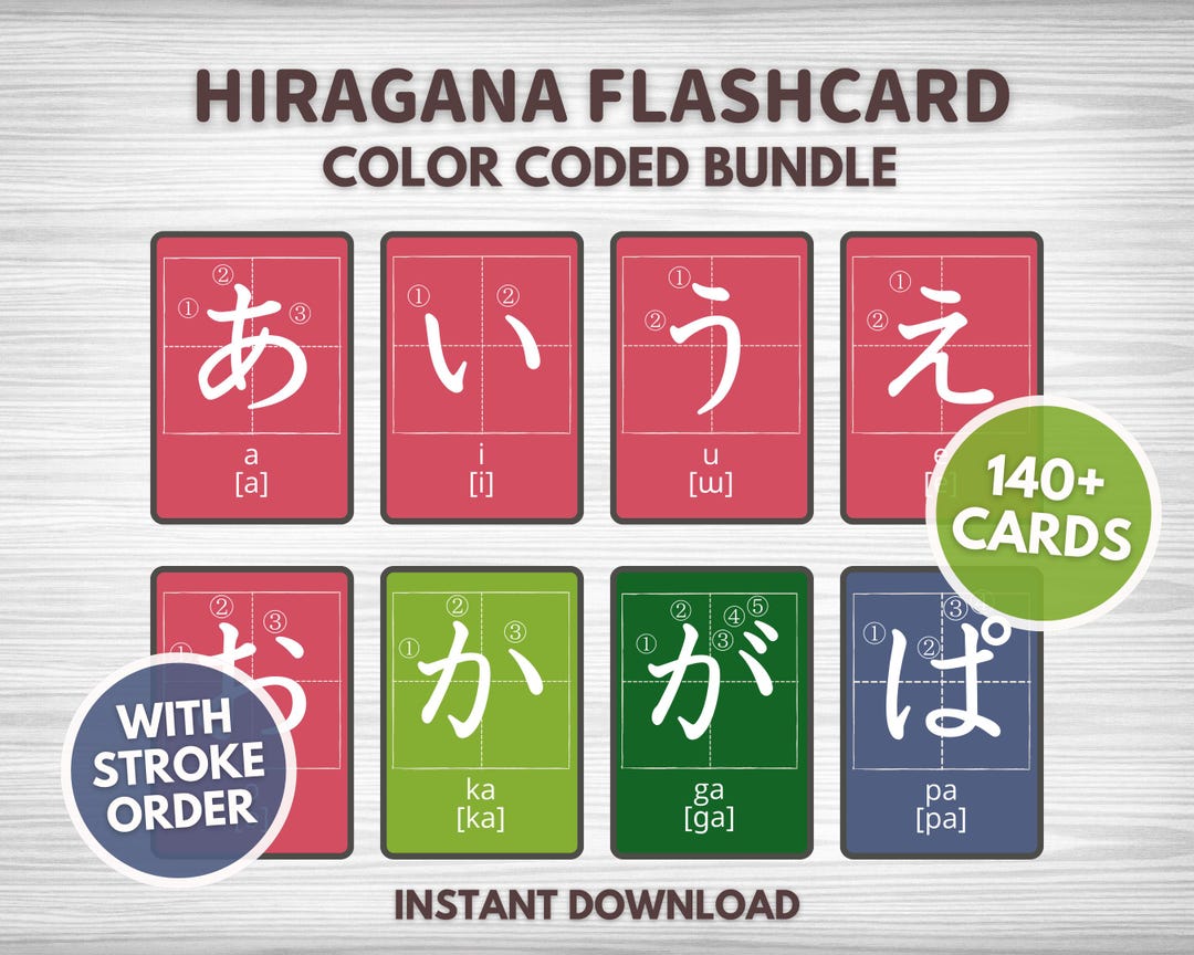 Hiragana Flashcards With Stroke Order Practice Cards for Japanese ...