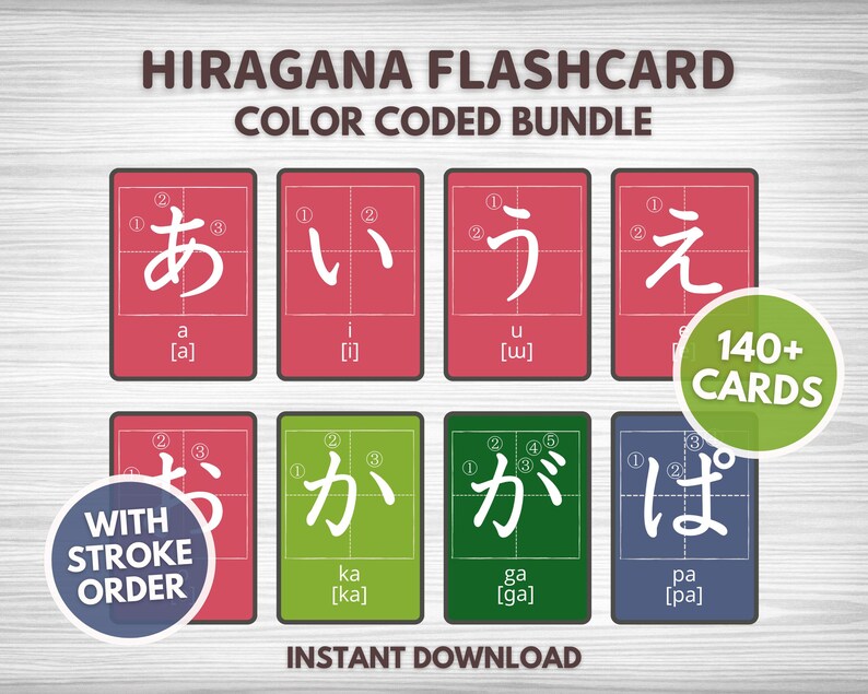 Hiragana Flashcards With Stroke Order Practice Cards for Japanese ...