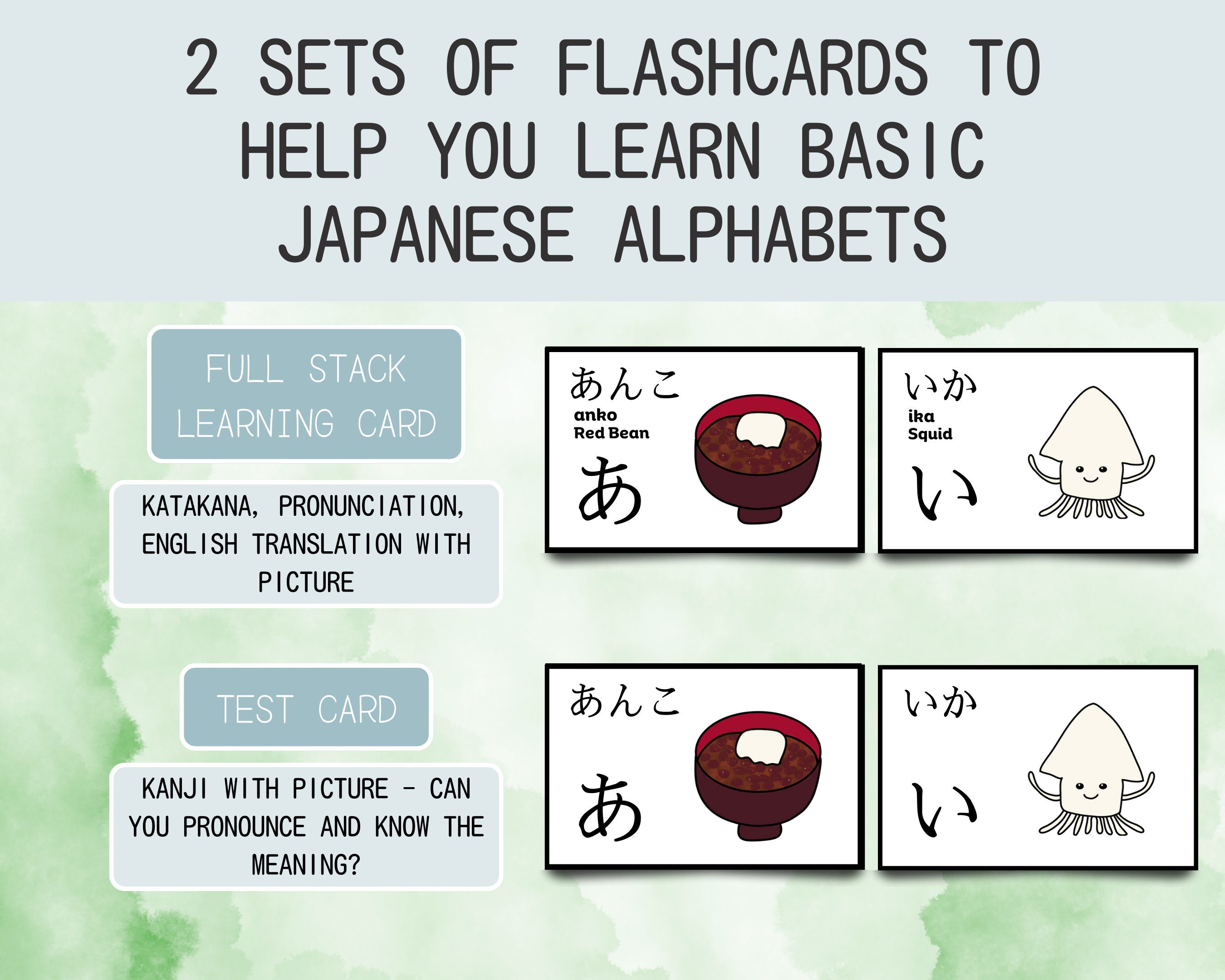 Japanese Worksheet Bundle Flashcards Hiragana With Japanese Food ...