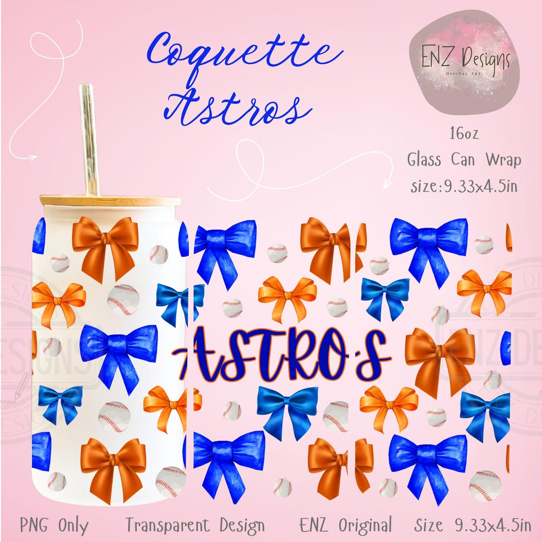 Astros Bows Libbey Cup Wrap, Coquette Astro Bows Png, Orange and Blue ...