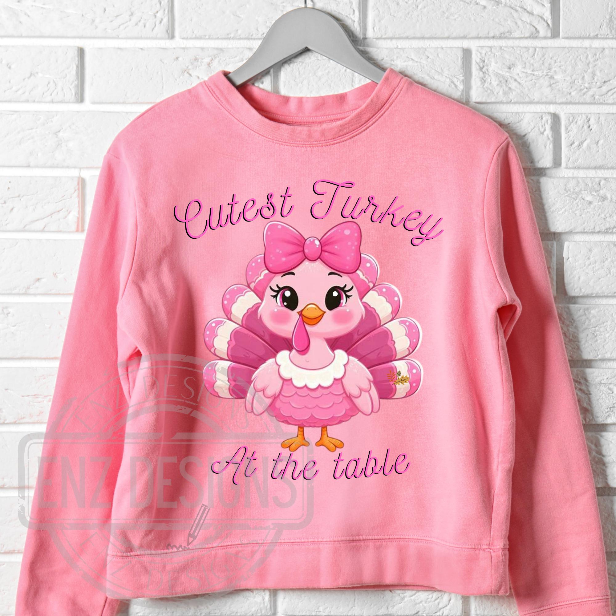 Cutest Turkey at the Table Png, Cute Thanksgiving Png, Turkey Png, Pink ...