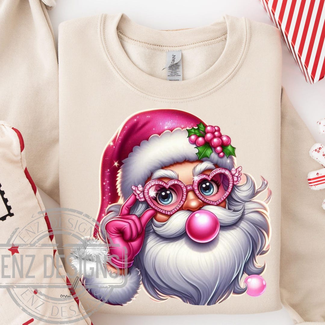 Pink Santa Blowing Bubble Png, Pink Glitter Christmas, Merry Christmas ...