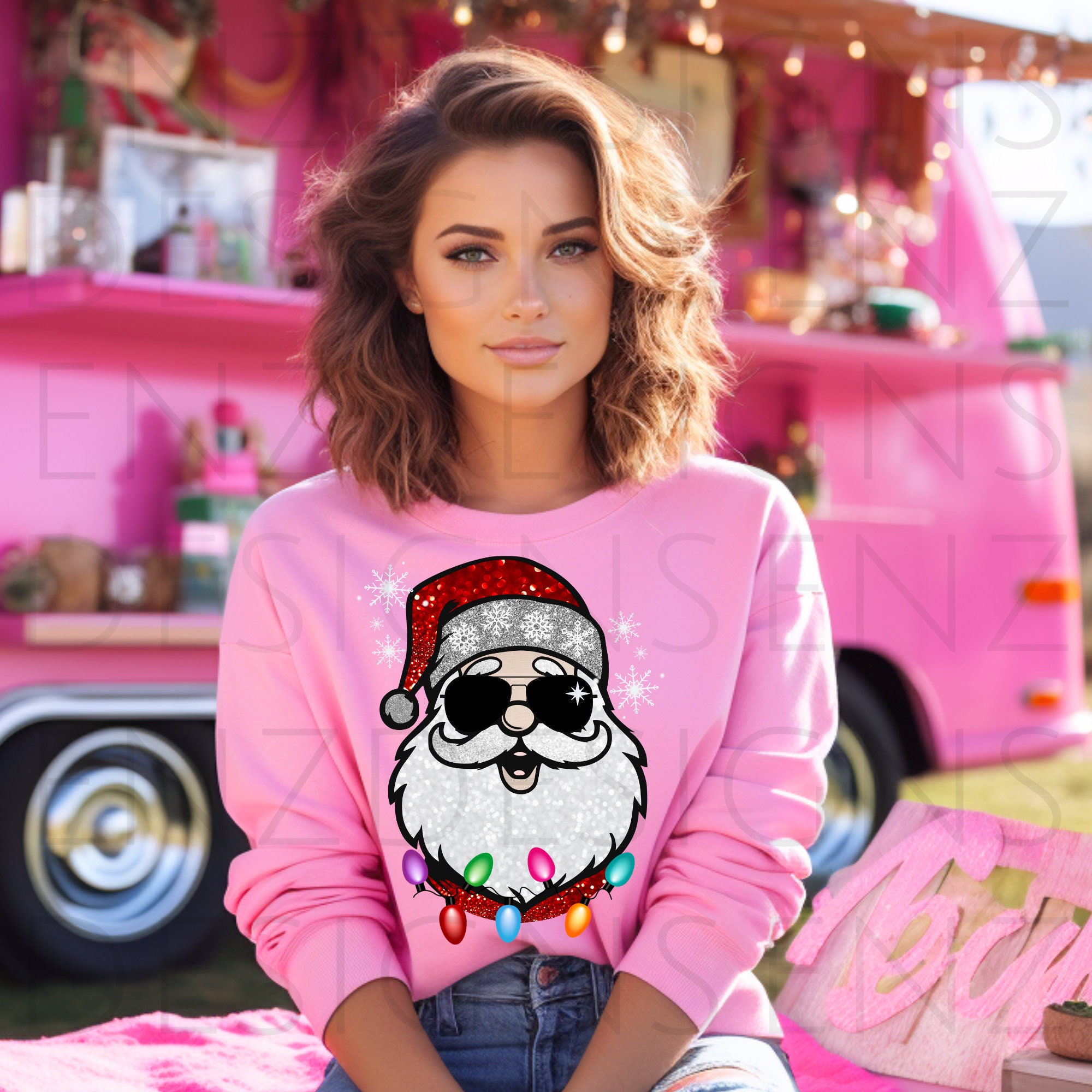 Glitter Santa Png, Glitter Christmas, Glitter PNG, Pink Christmas, Pink ...