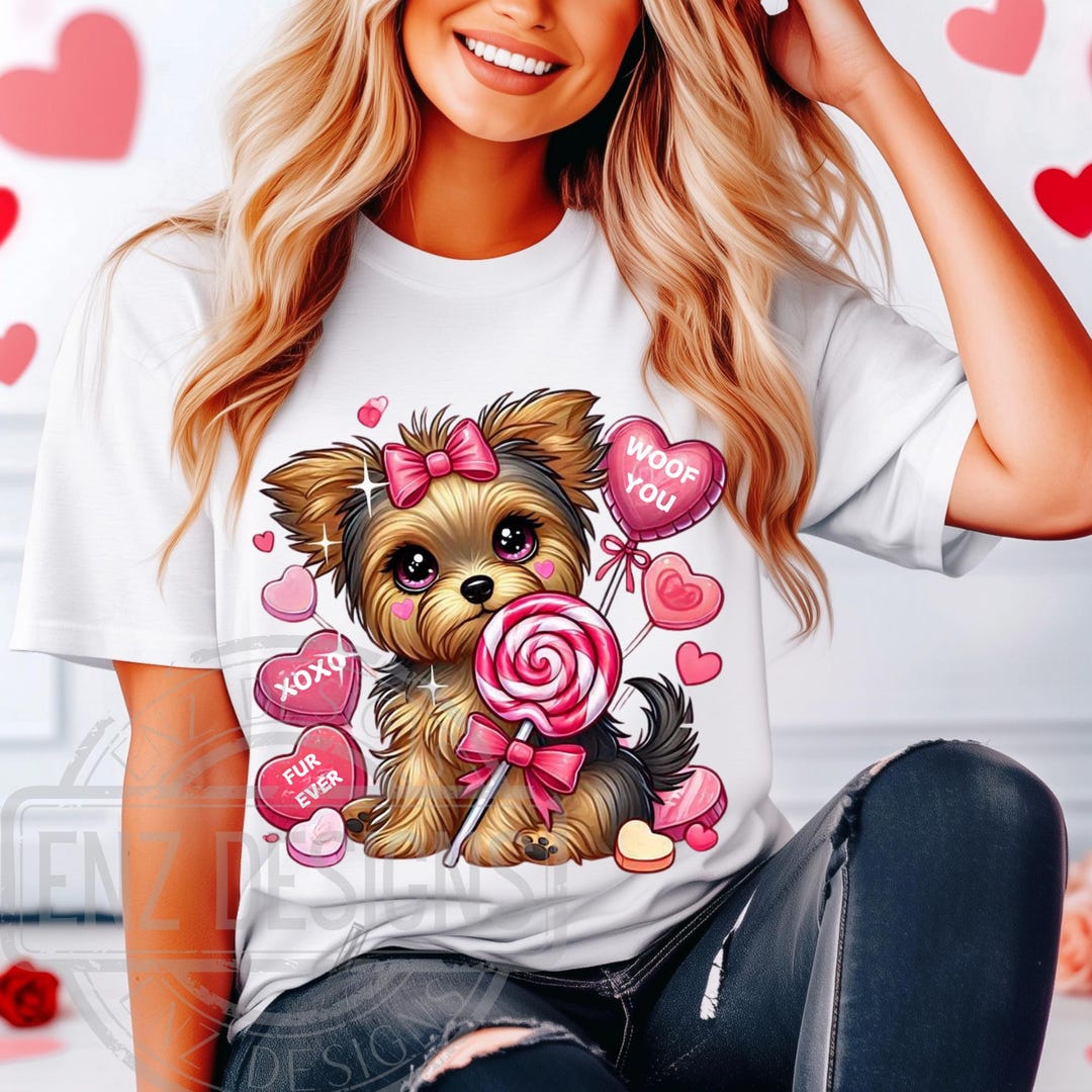Valentine Yorkie Dog, Cute Yorkie Dog Png, Valentine's Day Dog Mom Png ...
