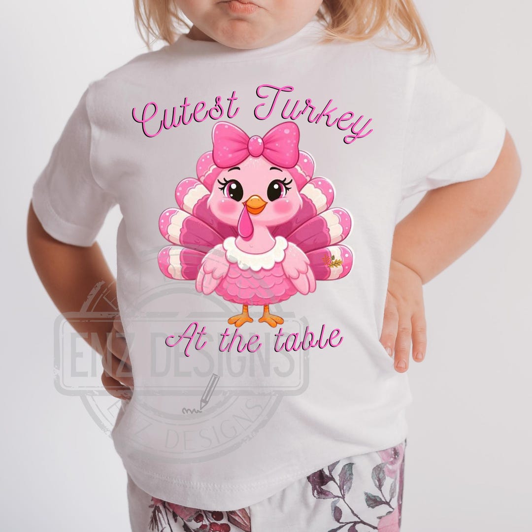 Cutest Turkey at the Table Png, Cute Thanksgiving Png, Turkey Png, Pink ...