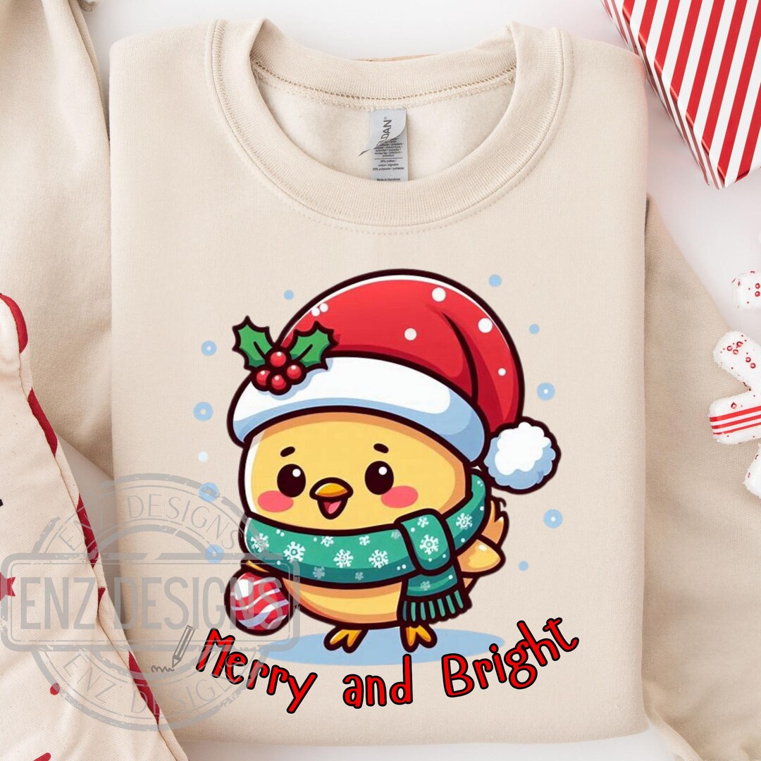 Merry and Bright Chick Png, Christmas Chick Png, Chicken Christmas Png ...
