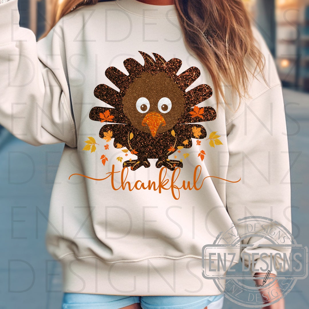 Thanksgiving Glittery Turkey PNG, Thankful PNG, Cute Turkey, Design ...