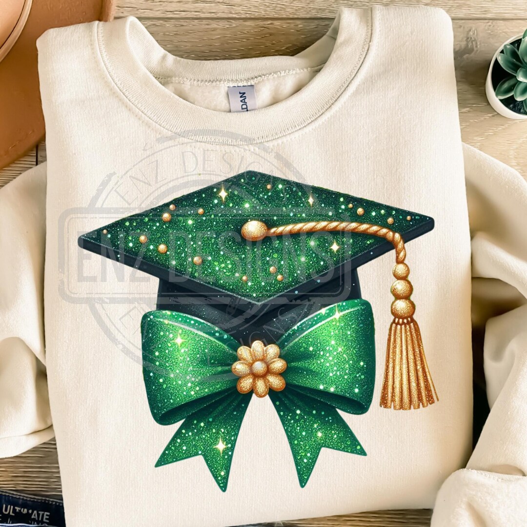 Senior 2026 PNG, Green Glittery Gold Graduation Hat, Graduation 2026 ...