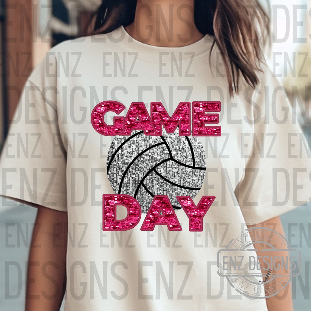 Volleyball Game Day PINK Faux Sequin Embroidery PNG | Faux Sequin ...