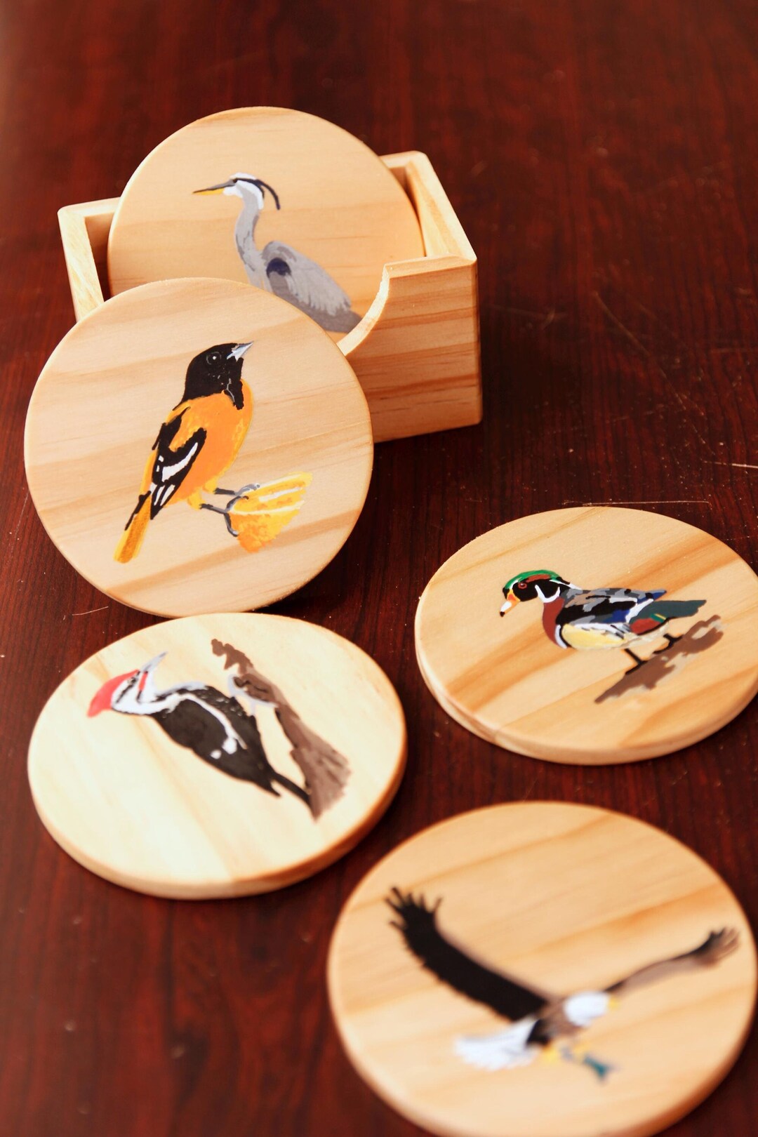 Custom Hand-painted Bird Coaster Set of 6 Custom Bird Coasters Round ...