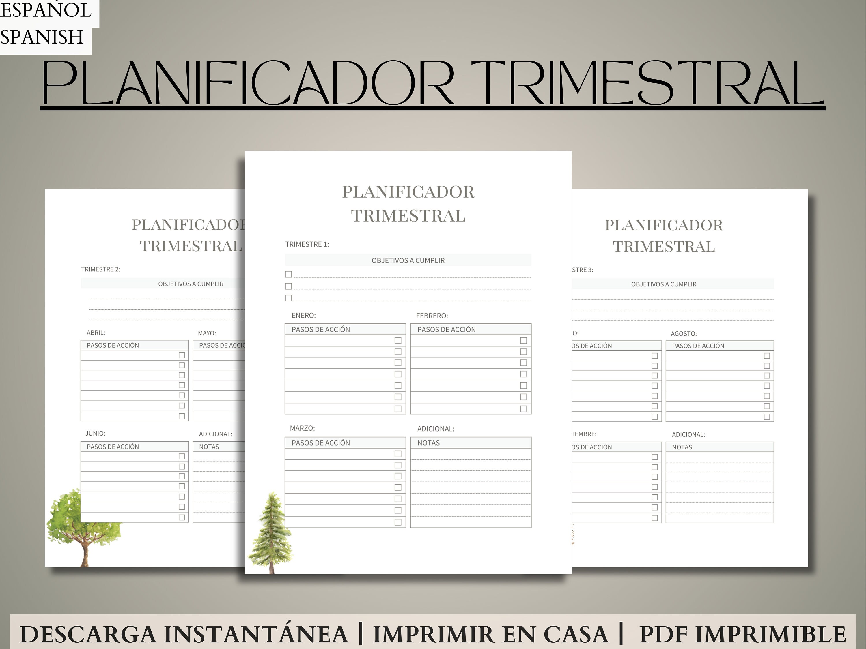 Planificador Trimestral De Objetivos L Calendario De 90 Días L ...