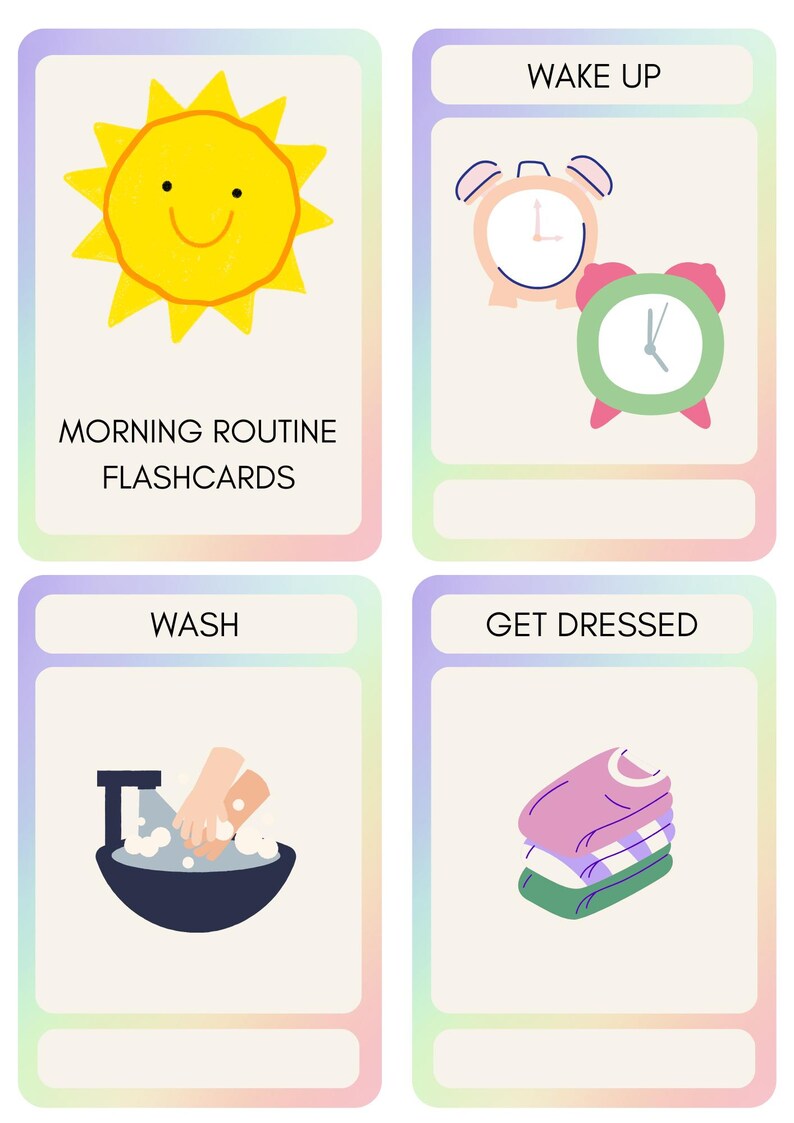 Printable Back to School Morning Routine Flash Cards Kids Flash Cards ...