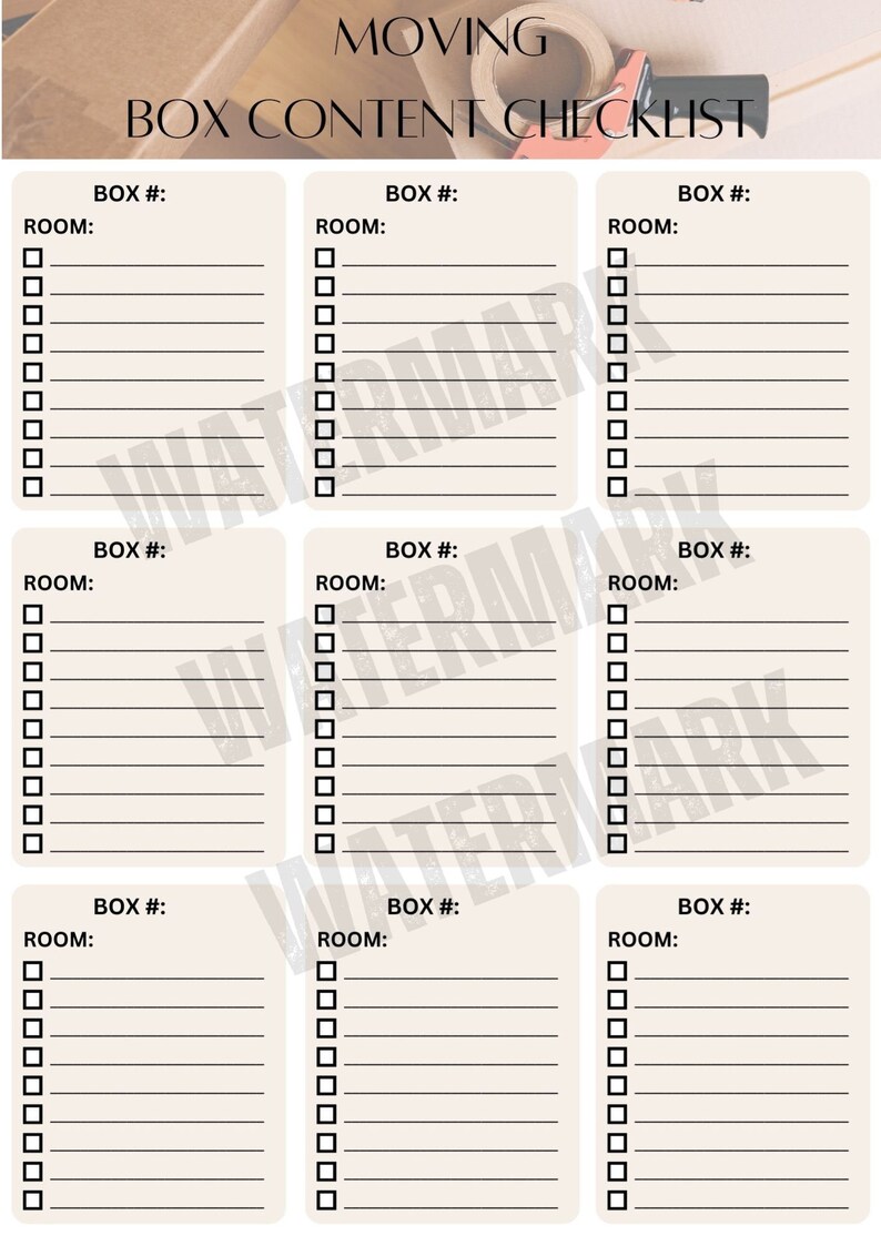 Moving Box Contents Checklist, Packing Checklist, Printable Moving ...