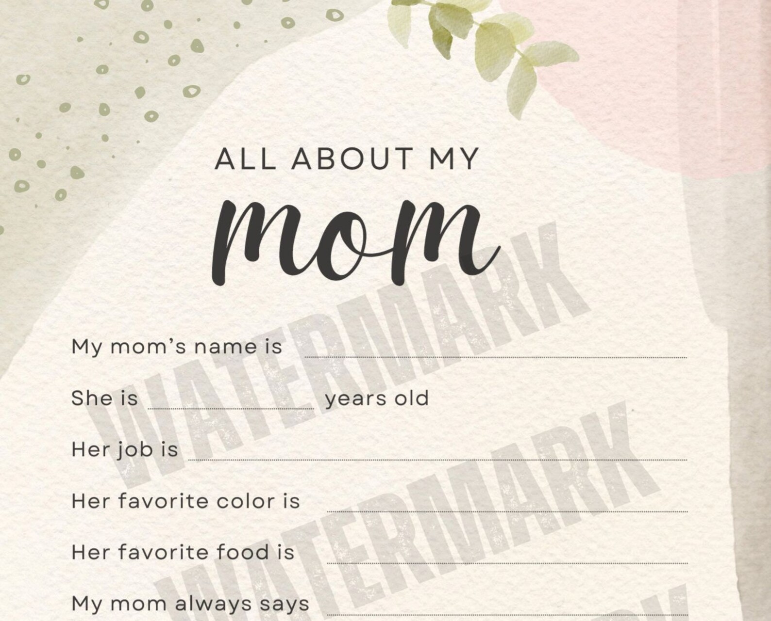 Mother's Day Printable All About My Mom Printable Mother's Day ...