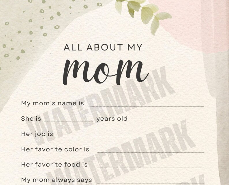 Mother's Day Printable All About My Mom Printable Mother's Day ...