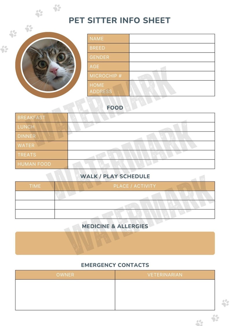 Printable Pet Sitter Checklist, Pet Sitter Instructions, Pet Sitter ...