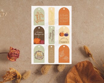 Printable Thanksgiving Gift Tags, Set of 9, Holiday Gift Tags, Digital ...