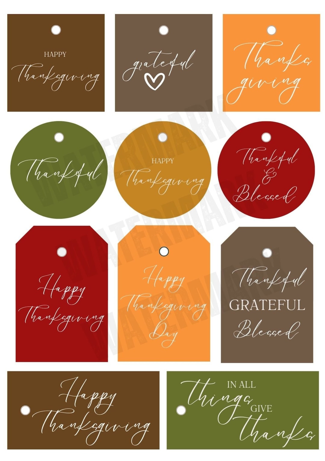 Printable Thanksgiving Gift Tags, Set of 11, Holiday Gift Tags, Digital ...
