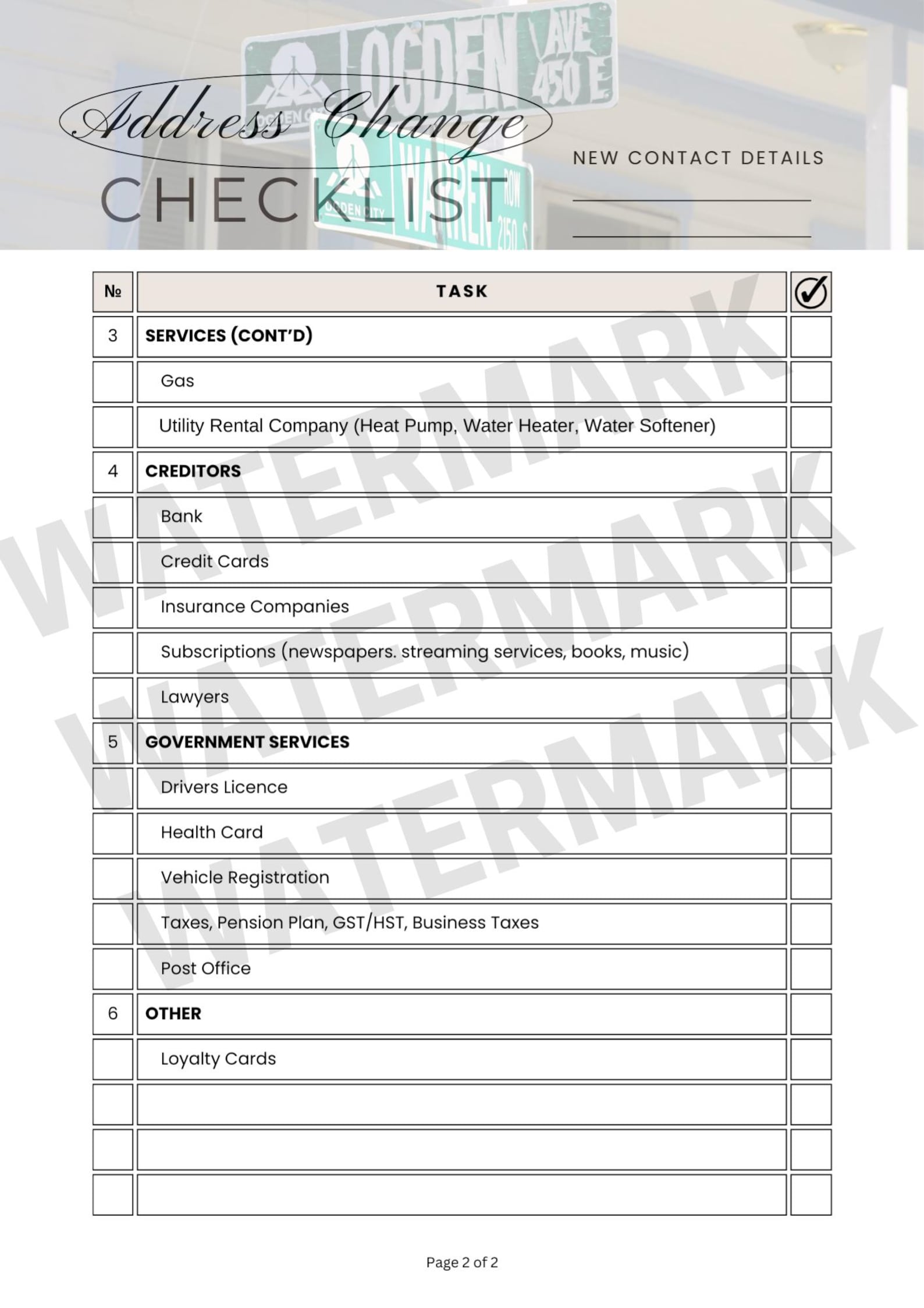 Address Change Checklist for Moving Home, Printable Address Change ...