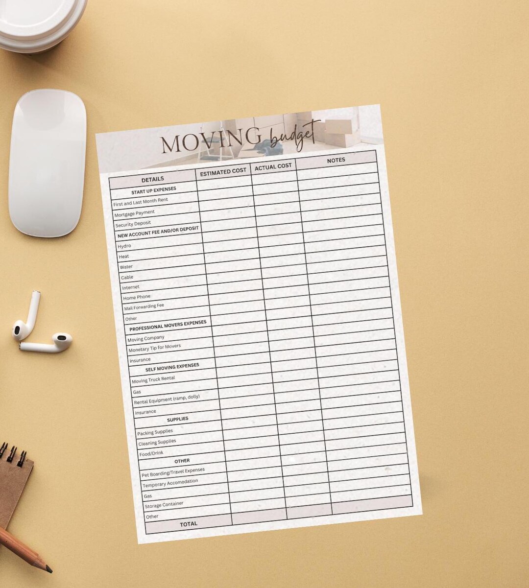 Moving Budget Checklist, Printable Moving Budget Checklist, A4 ...