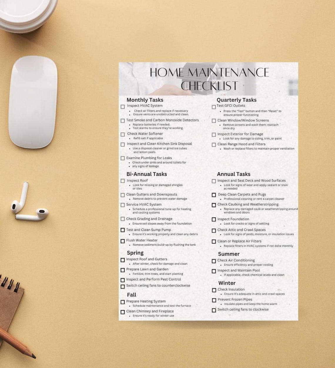 Home Maintenance Checklist, Printable Home Maintenance Checklist, A4 ...