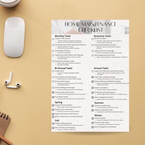 Home Maintenance Checklist, Printable Home Maintenance Checklist, A4 ...