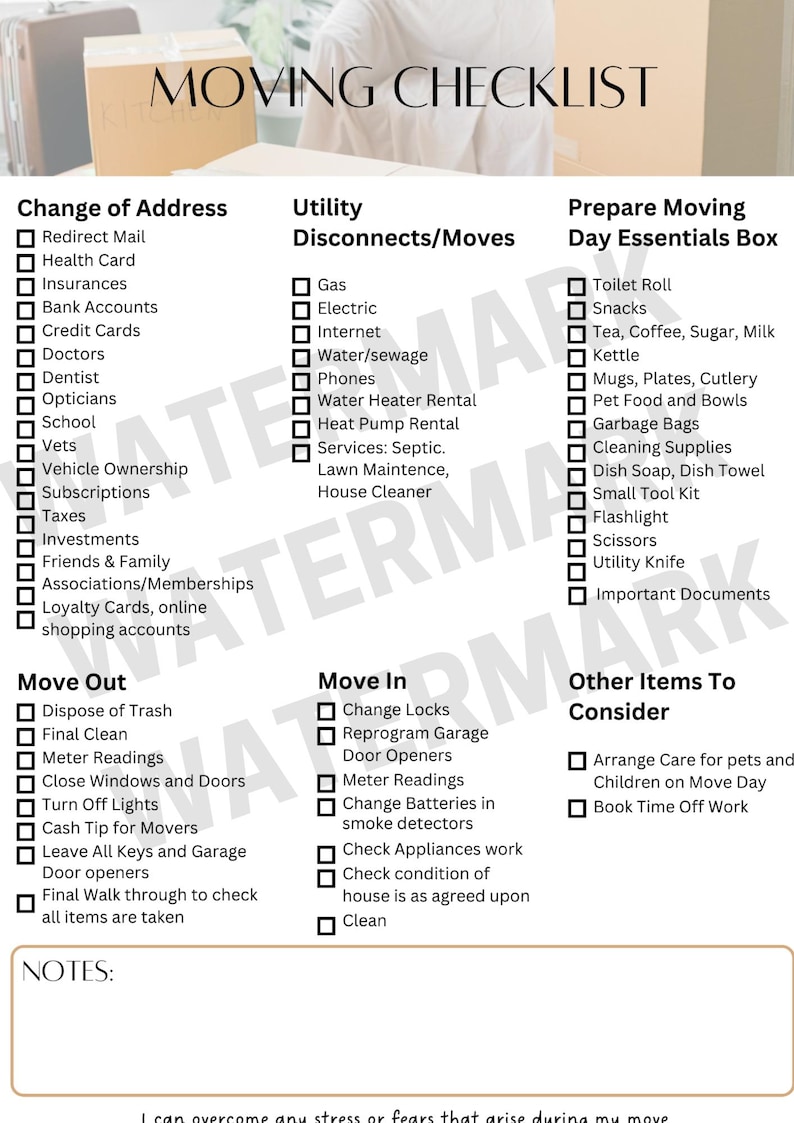 Moving Checklist, Printable Moving Checklist, A4, Printable Moving To ...
