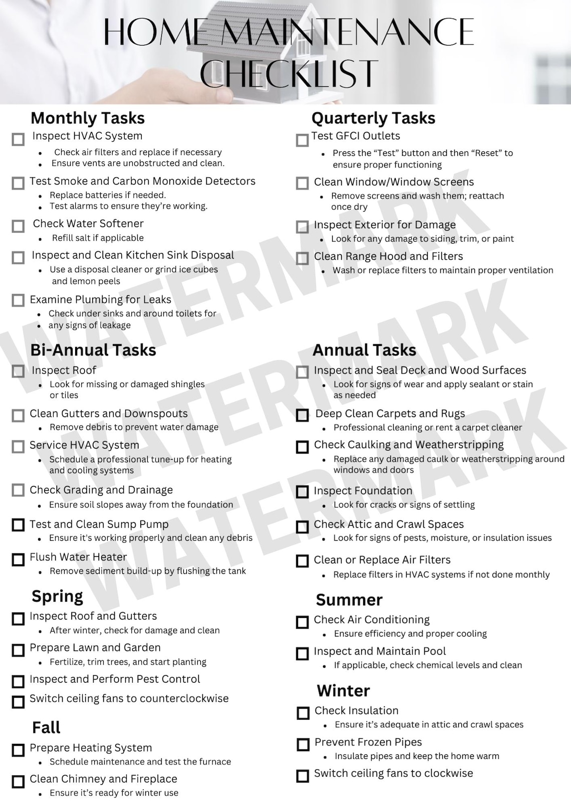 Home Maintenance Checklist, Printable Home Maintenance Checklist, A4 ...