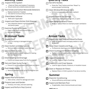 Home Maintenance Checklist, Printable Home Maintenance Checklist, A4 ...