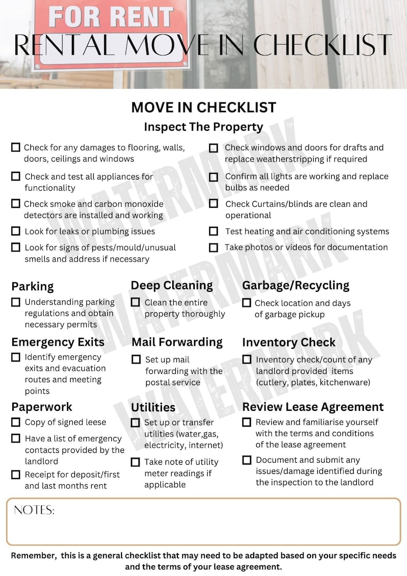 Printable Rental Move-in Checklist, Apartment Move in Checklist ...