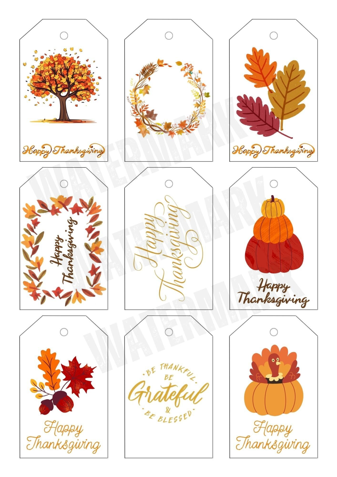 Printable Thanksgiving Gift Tags, Set of 9, Holiday Gift Tags, Digital ...