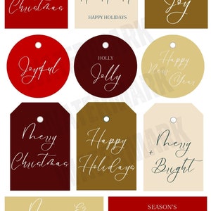 Printable Christmas Gift Tags, Set of 11, Holiday Gift Tags, Digital ...