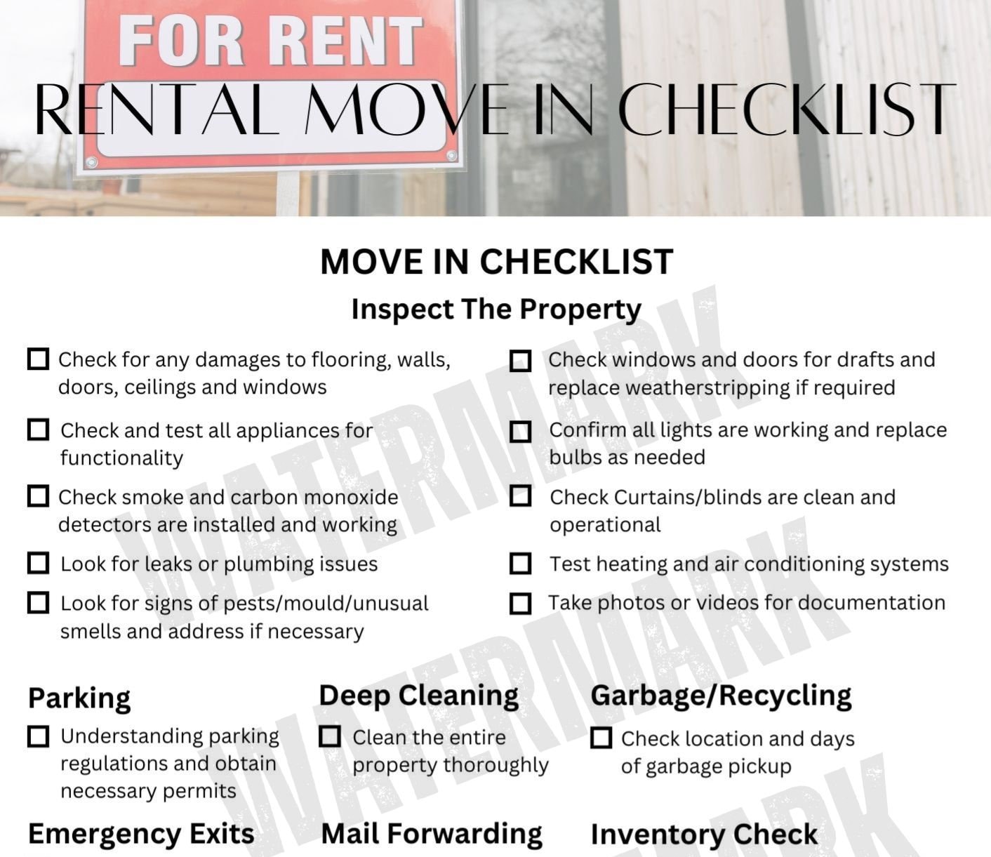 Printable Rental Move-in Checklist, Apartment Move in Checklist ...