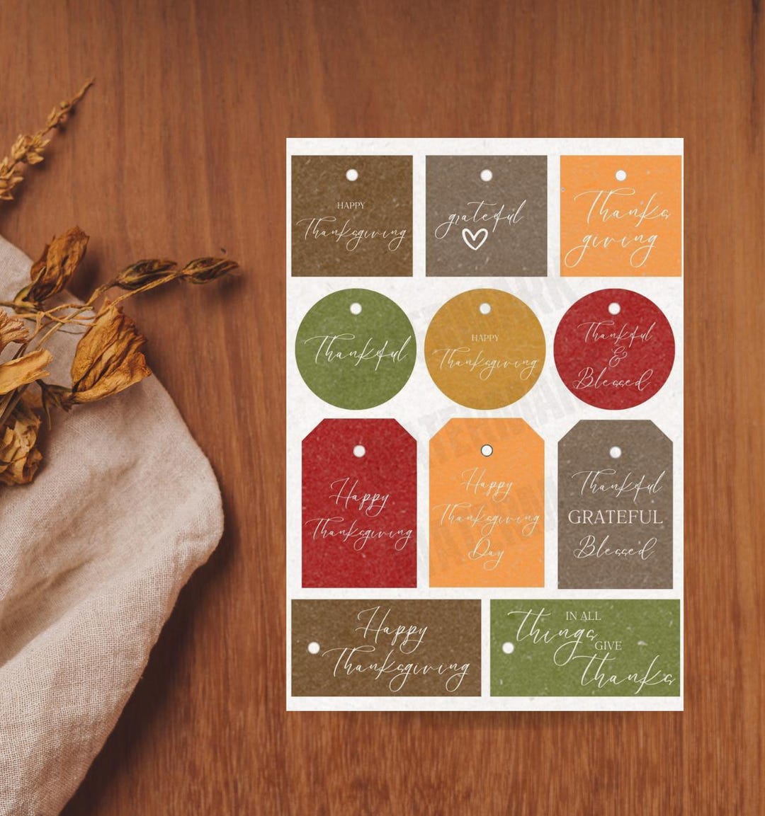 Printable Thanksgiving Gift Tags, Set of 11, Holiday Gift Tags, Digital ...