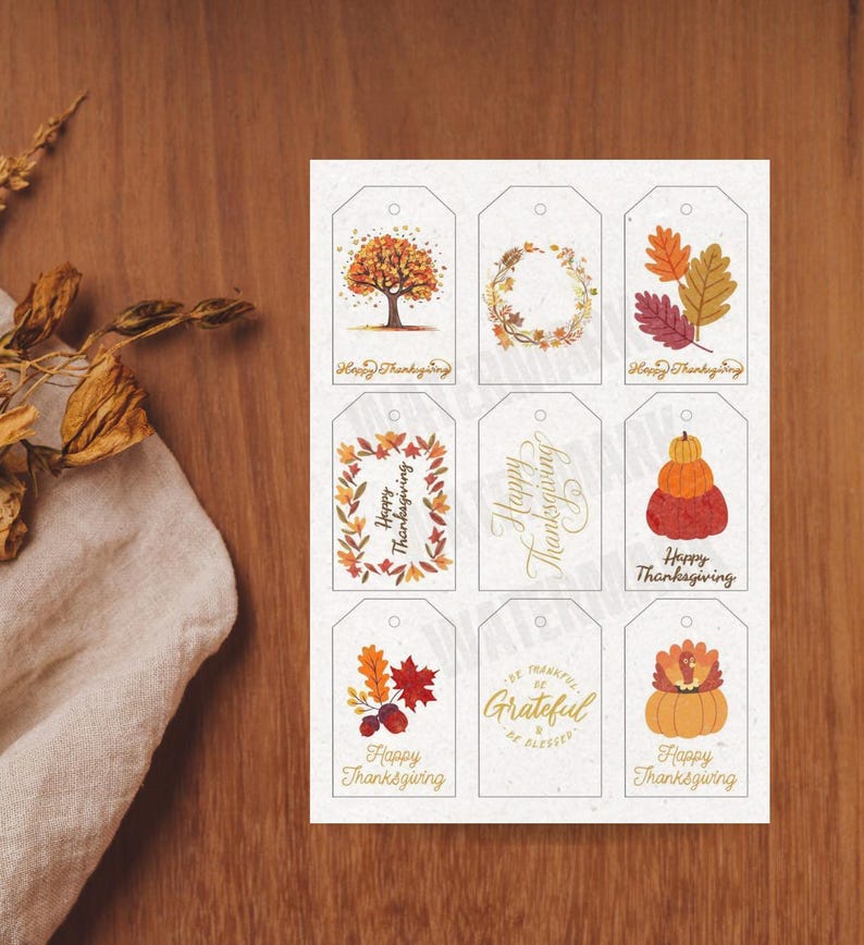 Printable Thanksgiving Gift Tags, Set of 9, Holiday Gift Tags, Digital ...