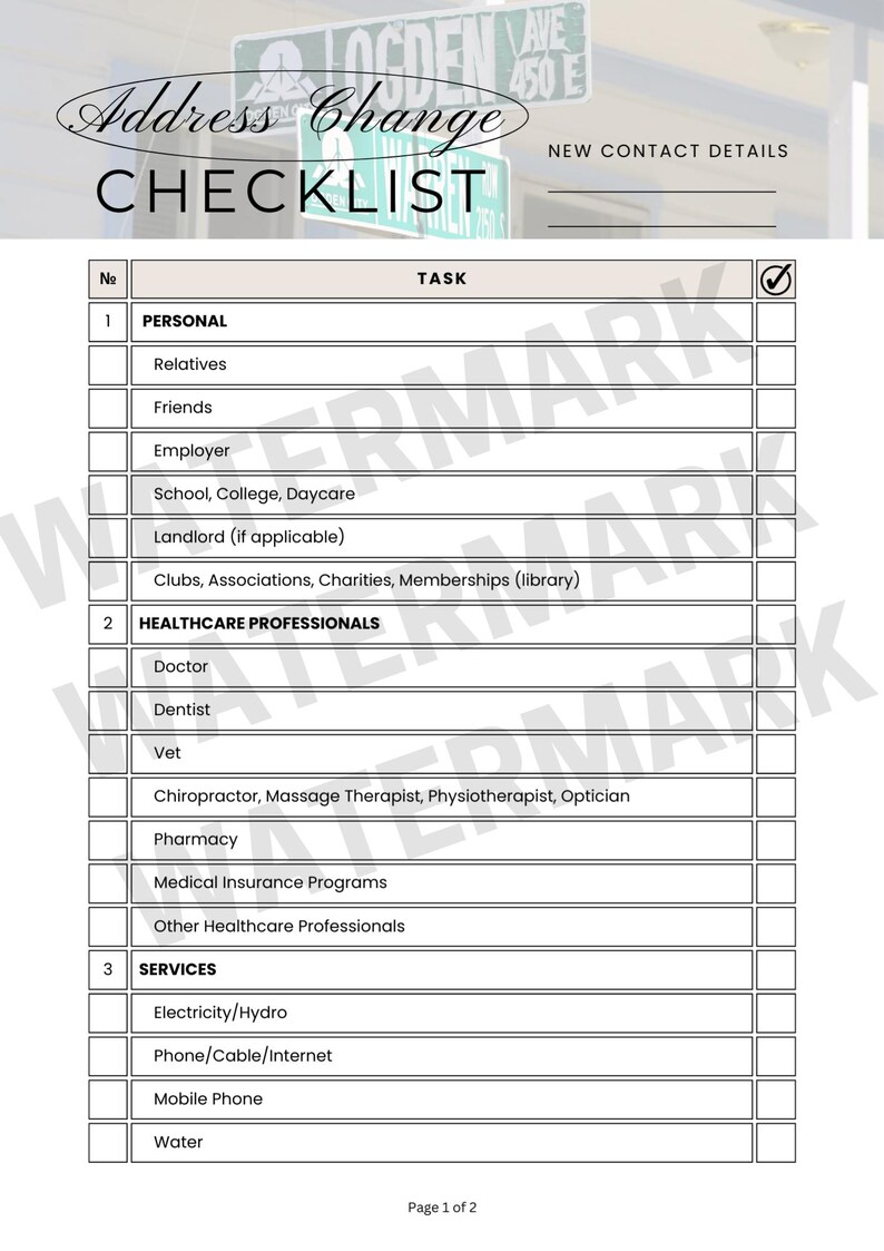 Address Change Checklist for Moving Home, Printable Address Change ...