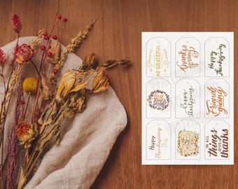Printable Thanksgiving Gift Tags, Set of 9, Holiday Gift Tags, Digital ...