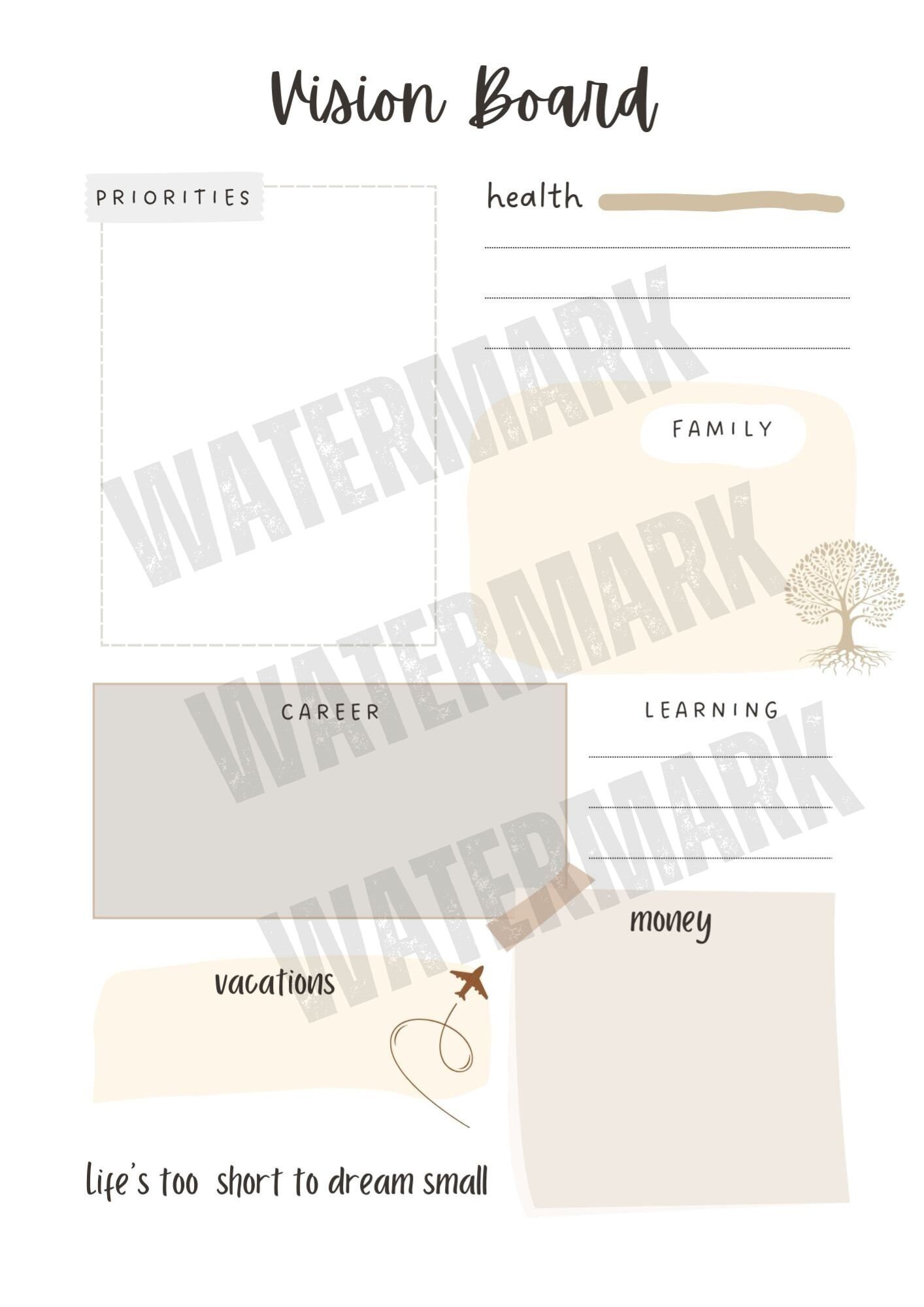 Vision Board One Page Printable Vision Board Dream Board Vision Board ...