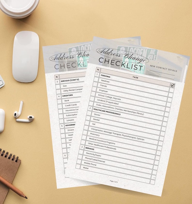 Address Change Checklist for Moving Home, Printable Address Change ...