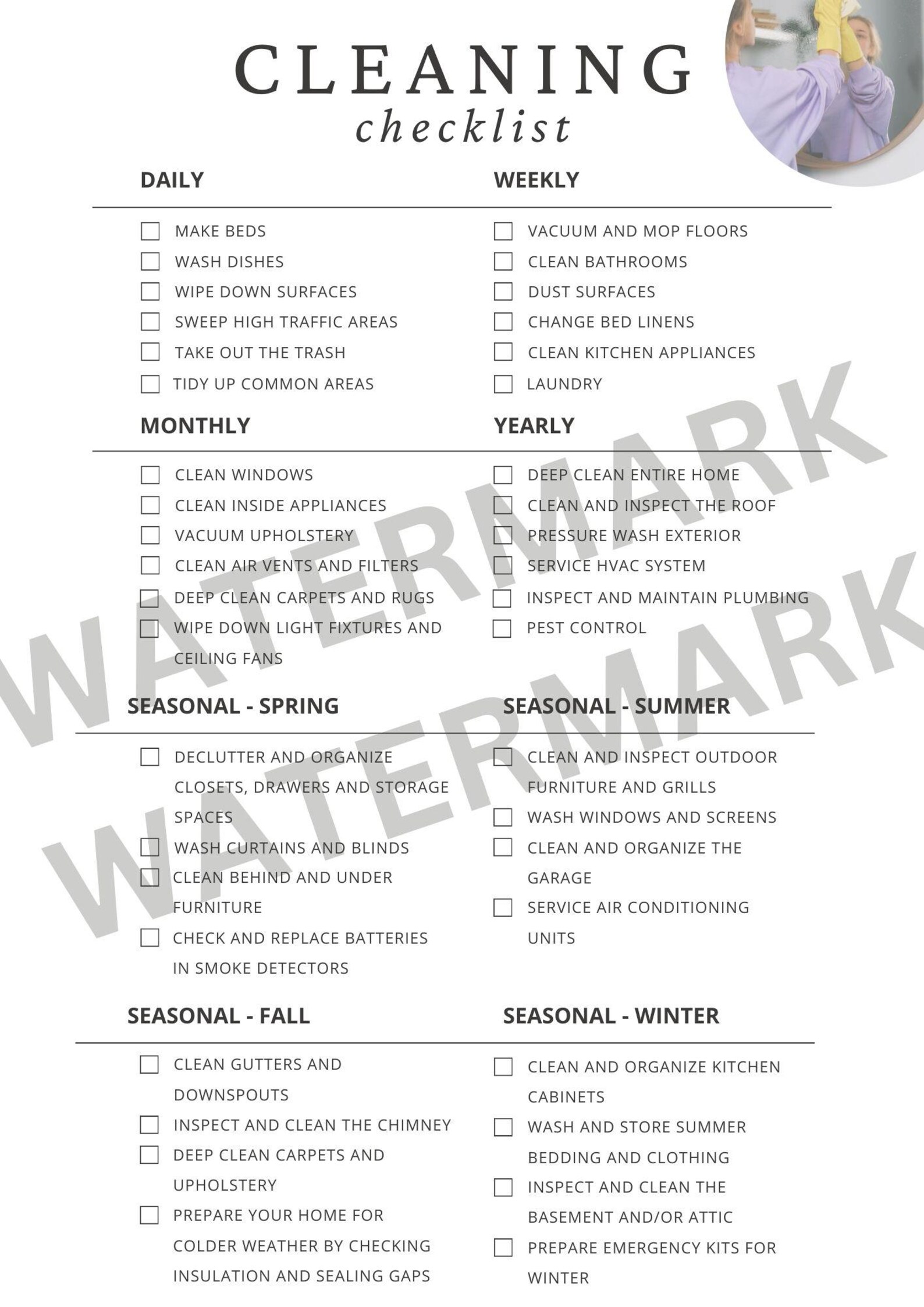Home Cleaning Checklist, Printable Home Cleaning Checklist, A4 ...